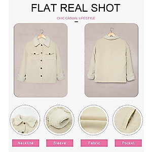 Dokotoo 2024 Fashion Trucker Shacket Jacket for Women Thick Sherpa Lined Fleece Fur Collar Button Down Long sleeve Outwear Winter Fall Warm Coat with Pocket Apricot M