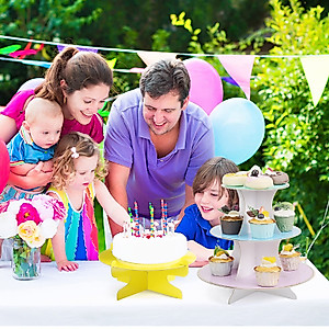 6 Pieces Colorful Cupcake Stand Set 3 Tier Cardboard Dessert Tower 1Tier Cupcake Display Stand Serving Cupcake Holder for Birthday Baby Shower All Themed Party Events Cake Display, Pink, Blue, Yellow