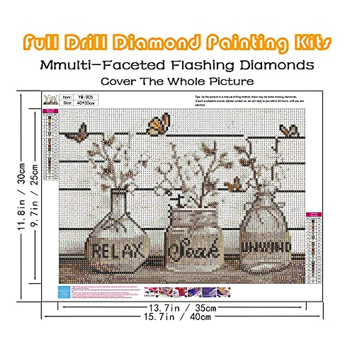 KINPLUB Farmhouse Diamond Painting Kits for Adults, Cotton Flower with Vase 5D Diamond Art Kits, DIY Full Round Drill Gem Art, Coutryside Home Wall Decor 12 x 16 Inch