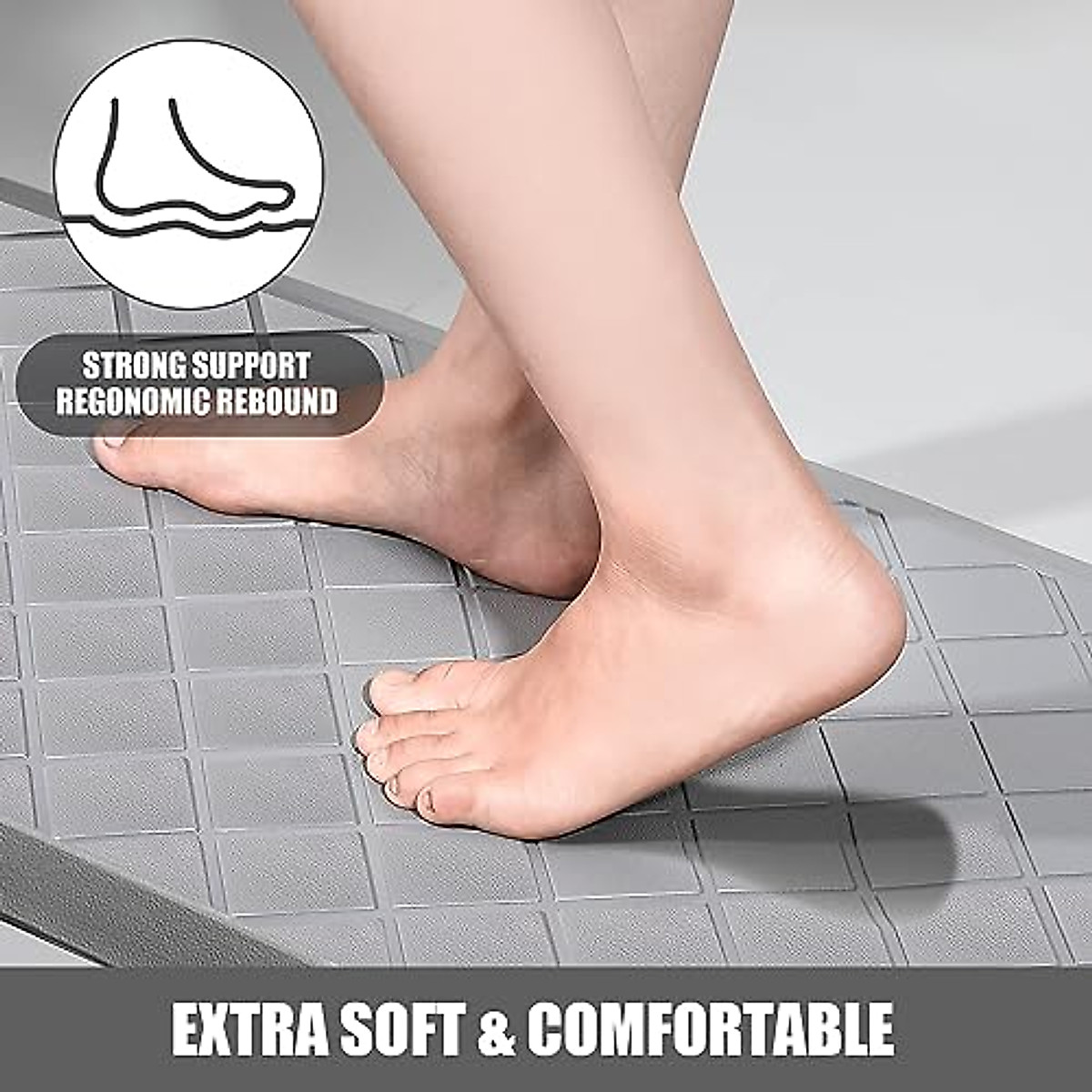 WEZVIX Cushioned Kitchen Mat 2 PCS, Anti Fatigue Kitchen Rugs, Heavy Duty Kitchen Rugs and Mats Non-Skid, Ergonomic Comfort Foam Kitchen Floor Mat for Home, Office, Sink, Laundry - Grey