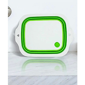 New collapsible folding colander with chopping board, vegetable washing basket silicone dish tub for BBQ Prep/Picnic/camping (grey)