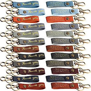 Unittype 12 Pcs Thank You Key Chains Gift Bulk PU Leather Inspirational Keychains with Lobster Clasp Loop for Men Women Employee Appreciation Gifts for Coworker Staff Teacher