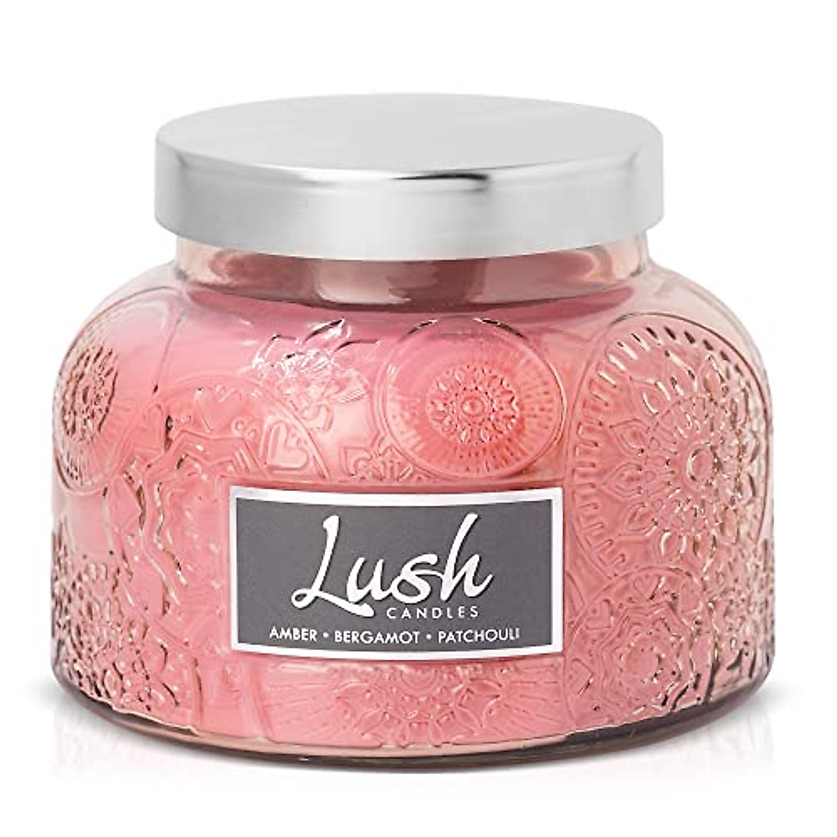 A Cheerful Giver - Amber Bergamot Patchouli - 20oz Large Scented Candle Jar with Lid- Lush - 95 Hours of Burn Time, Gift for Women, Pink
