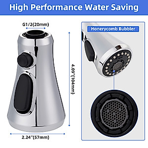 iFealClear Pull Down Kitchen Faucet Spray Head, 3 Function Anti-Splashing Faucet Head for Kitchen Sink, Kitchen Faucet Head Replacement Female Thread with 12 Adapters, Chrome