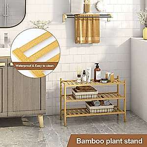 FILWH Bamboo Shoe Rack Stackable Shoe Shelf Storage Organizer for Unit Entryway Hallway and Closet Sturdy Freestanding Shoe Shelf Natural (3 Tier)