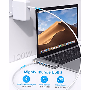 Adapter for MacBook Pro/Air M1 2022/2021/2020, 7 in 2 USB-C Hub with 4K HDMI, Thunderbolt 3(100W PD), USB-C & 2 USB 3.0, SD/TF Card Reader, Type C Dongle for MacBook Pro Air 13" 15" 16" (D)