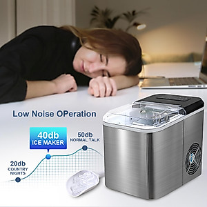 Greatrue Countertop Ice Maker, 9 pcs/6 mins, 2 Sizes, 33 lbs/Day, Self-Cleaning Portable Ice Maker with Ice Scoop and Basket for Home/Camping/Kitchen/Party (Stainless Steel)