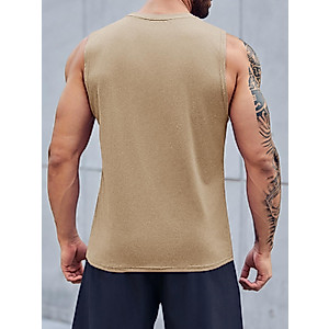 ZIWOCH Men's Sleeveless Tank Tops Crewneck Solid Loose Fit Shirt Khaki