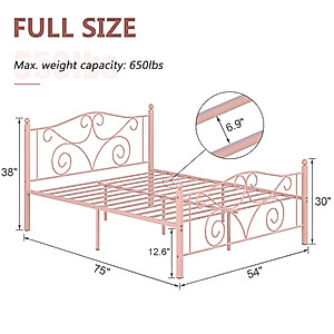 VECELO Twin Size Bed Frame with Headboard and Footboard, Heavy Duty Metal Slat Support, Platform Mattress Foundation, No Box Spring Needed, Easy Assembly, Light Pink