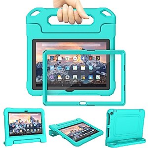 DJ&RPPQ New 1 0in Tablet Case for Kids Built-in Screen Protect, Incompatible with Samsung iPad TCL, Lightweight Durable Shockproof Kids Friendly Case- Turquoise
