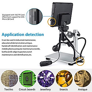 7 inch LCD Digital USB Microscope with 32G TF Card,Koolertron Upgraded 12MP 1-1200X Magnification Camera Video Recorder,Wired Remote,Rechargeable Battery for Circuit Board Soldering PCB Coins Outdoor
