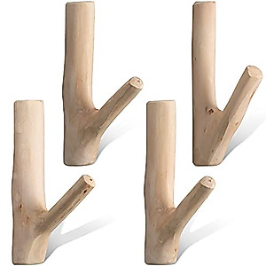 Jetec Vintage Real Natural Wood Tree Branch Wall Hook, Wall Mounted Handmade Hook Set, Rustic Decorative Wood Adhesive Strong Suction Hooks for Coat Key Holder (Width 2-3 cm) (4)