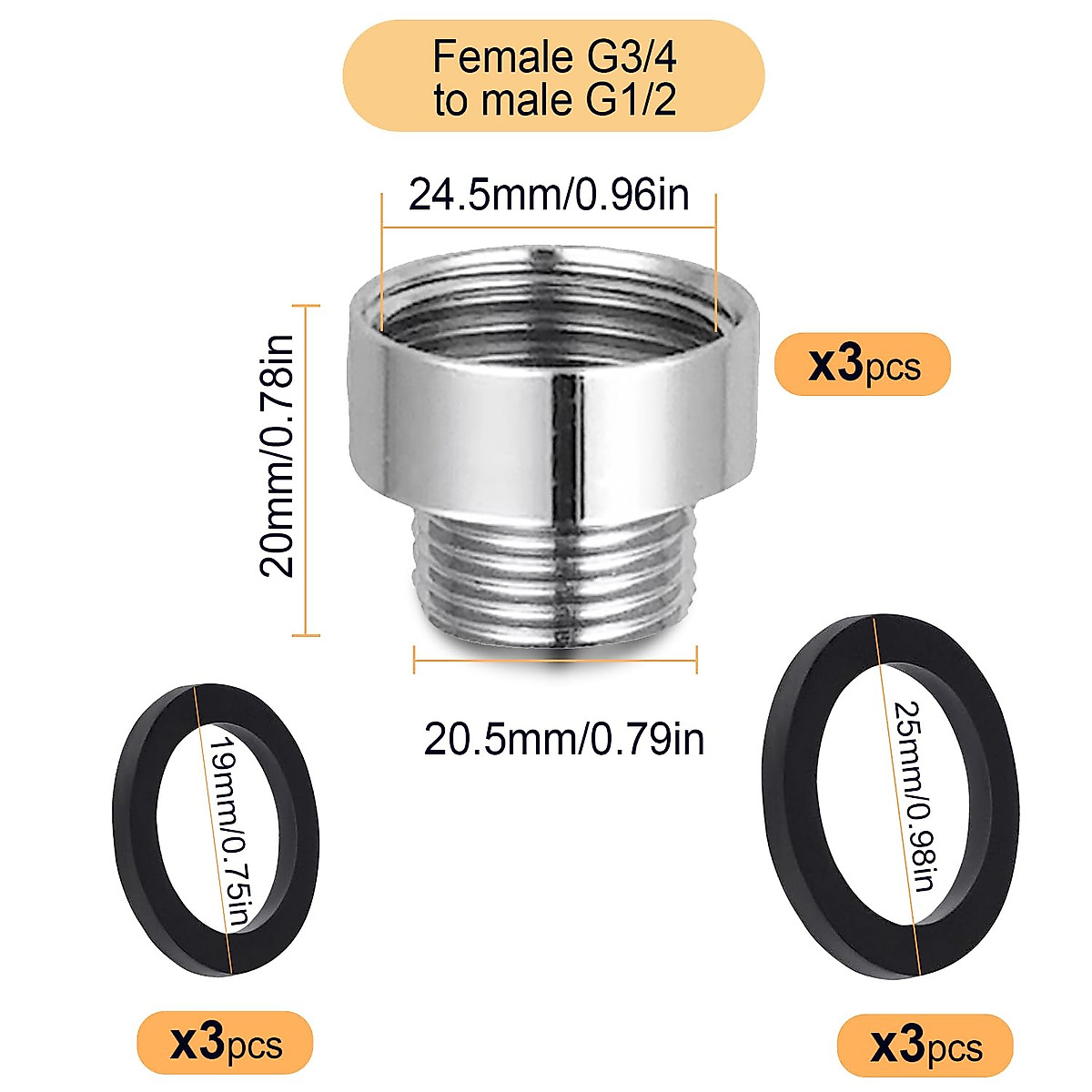 3 pcs Faucet Adapter Kit, CNYMANY Male G1/2 to Female G3/4 Kitchen Aerator Adapter Set Sink Faucet Adapter Connecting Garden Hose Water Filter Standard Hose via Diverter