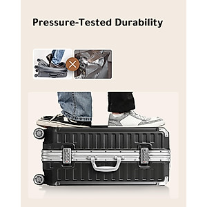 LUGGEX 26 Inch Luggage with Aluminum Frame, 72L Polycarbonate Zipperless Checked Luggage, Black Hard Shell Suitcase 4 Metal Corner