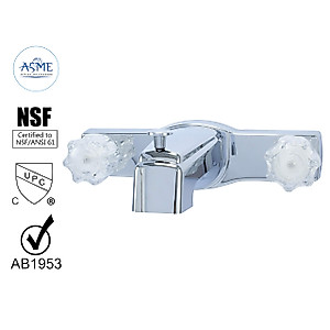 Wasserman Mobile Home RV Non-Metallic Shower Tub Faucet spout, Double Handle, Acrylic Knob, Chrome, 8 inch Centerset, 3 hole, For Travel Trailer, Campers Must Haves, Motorhome Accessories Easy Install