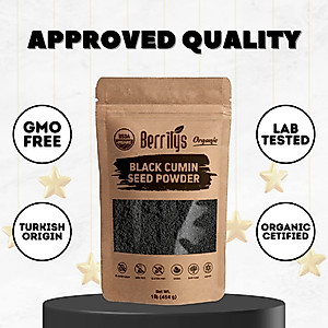 Berrilys Organic Black Seed Powder, Ground, 16 Ounces, Also Known As Nigella Sativa, Kalonji, Black Cumin Seed, Great for Baking and Bread Making