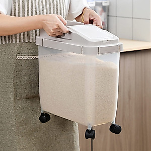 Large Capacity Food Storage Containers with 1 Measuring Cup and 4 Wheels, 20Lb Rice Container, Airtight Dry Storage Bins With Lids for Rice, Cereal, Flour, BPA Free Plastic Sealed Holder Bin Dispenser
