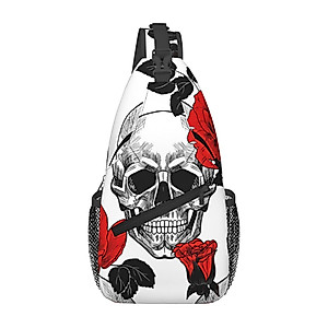 Yamegoun Rose And Skull Unisex Chest Bags Crossbody Sling Backpack Travel Hiking Daypack for Women Men Shoulder Bag for Casual Sport Climbing Runners