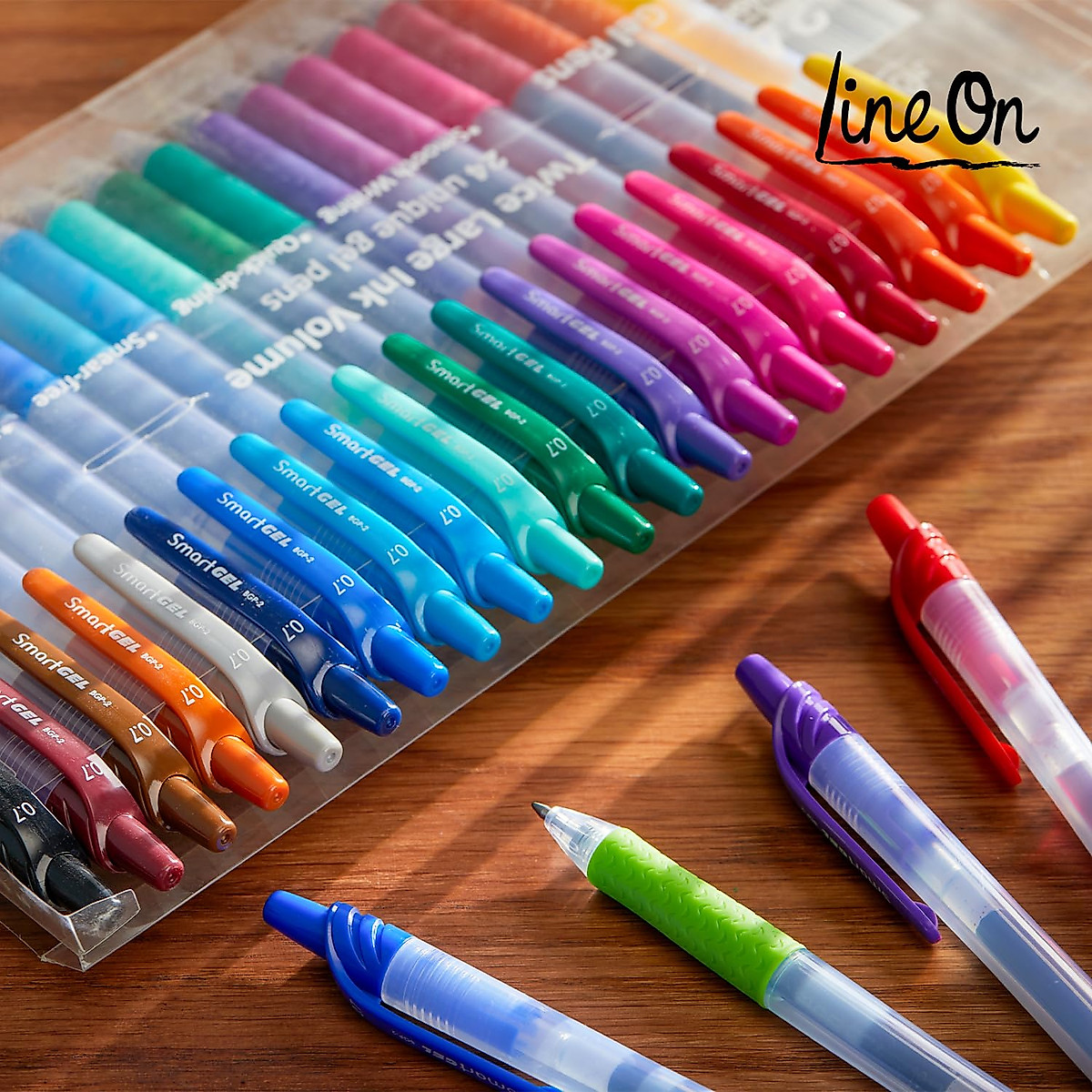 Colored Gel Pens, Lineon 24 Colors Retractable Gel Ink Pens with Grip, Medium Point(0.7mm) Smooth Writing Perfect for Adults and Kids Journal Notebook Planner, Writing in Office and School