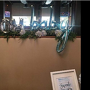 OH BOY Silver Blue Combination Alphabet Mylar Foil Balloons Letter Banner Baby Shower Gender Reveal Birthday Party Decorations