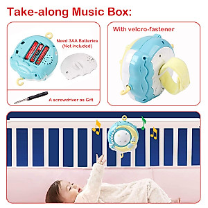 Mini Tudou Baby Musical Mobile Crib with Music and Lights, Timing Function, Projection, Take-Along Rattle and Music Box for Babies Boy Girl Toddler Sleep