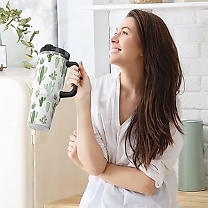 Cactus Green Succulents Plants Insulated Tumblers 30 oz Water Bottle Stainless Steel Tumbler Cups with Handle and Straw BPA-Free Travel Coffee Mug for Camping Office