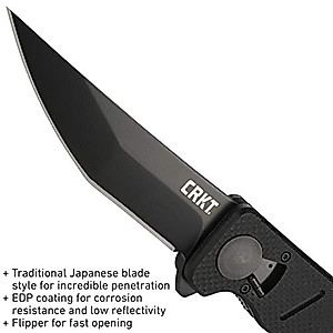 CRKT Goken Pocket Knife: EDC Folding Knife with Liner Lock, Field Strip Technology, Black EDP Osoraku Zukuri Modified Tanto Blade and G10 Handle 2920