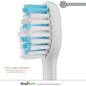 SimpliSonic Ultrasonic Rechargeable Electric Toothbrush Premium Package w/ 12 Heads (White)