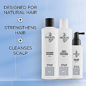 Nioxin System Kit 1, Natural Hair with Light Thinning, Full Size (3 Month Supply)