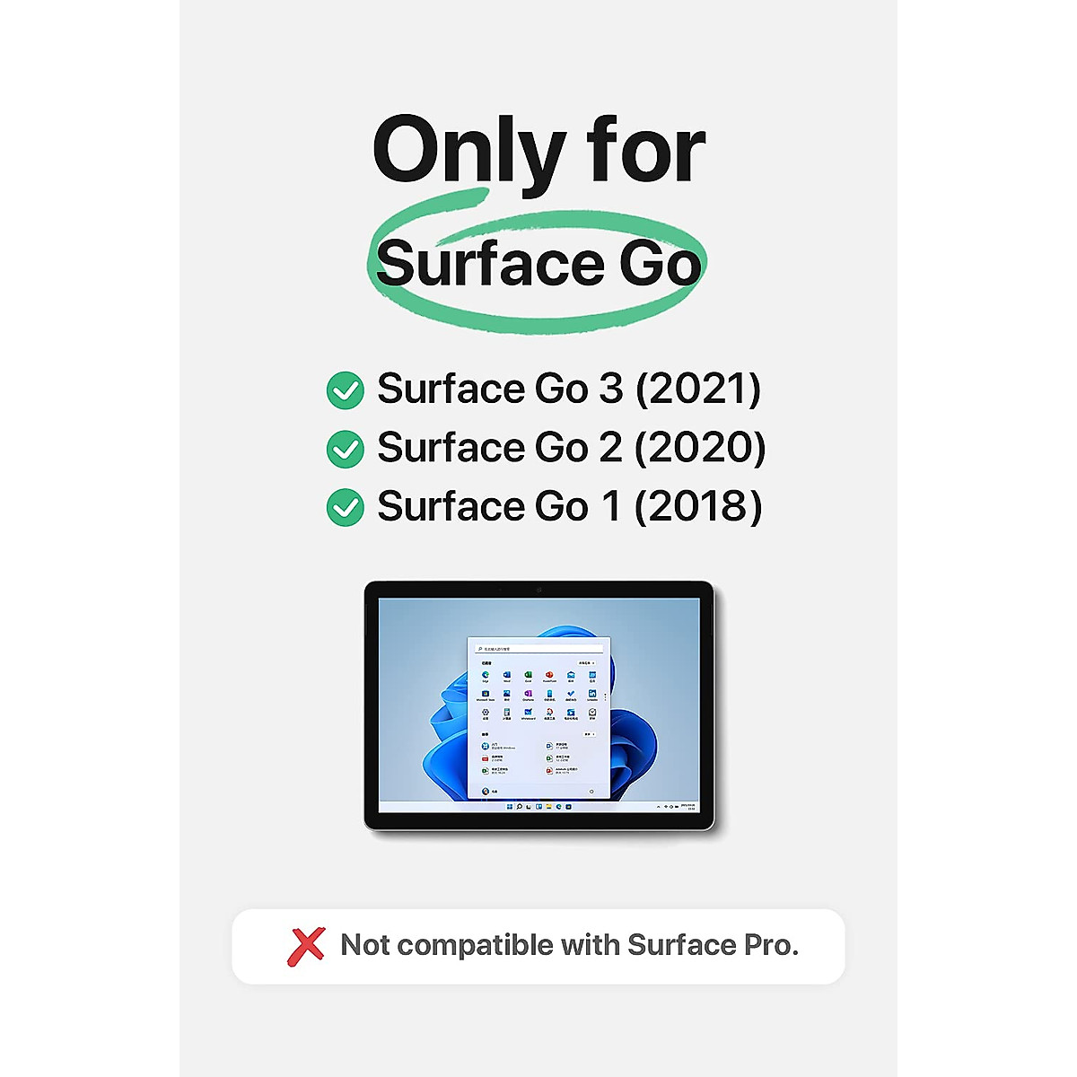 Inateck Surface Go Keyboard, Bluetooth 5.1, 7-Color Backlight, Compatible with Surface Go 4(2023), Surface Go 3(2021), Go 2 (2020), Surface Go 1(2018), KB02009 Black