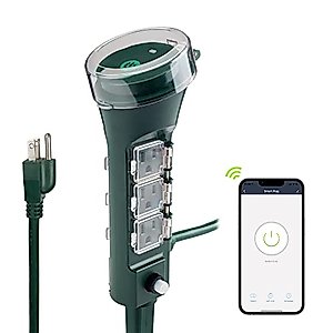 HBN Outdoor Smart Plug Waterproof WiFi Outdoor Outlet Timer with 6 Grounded Outlets, Remote & Voice Control Heavy Duty Yard Stake Plug Compatible with Alexa and Google Assistant No Hub Required