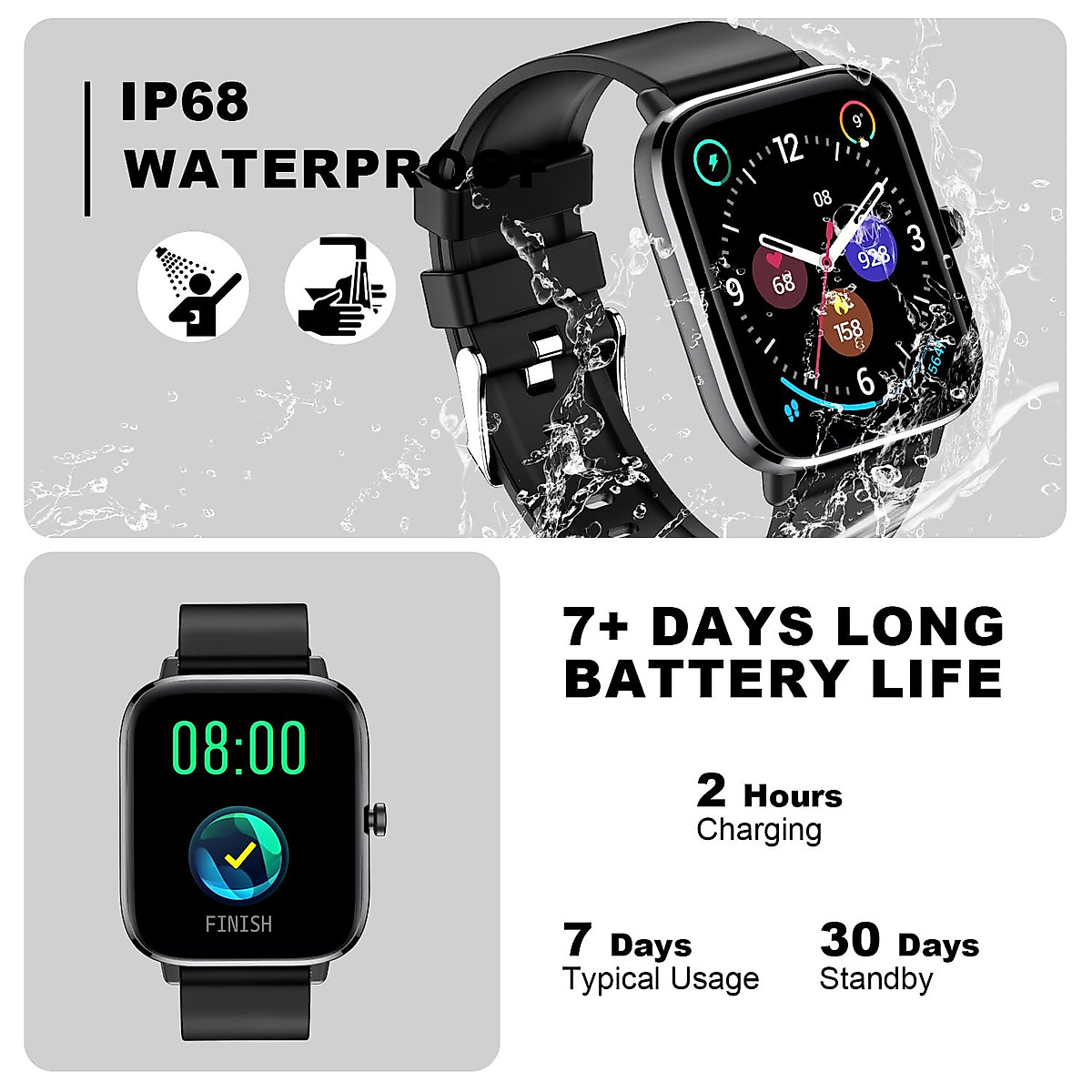 Smart Watch Full Touch Smart Watches for Android iOS Phones Compatible (Answer/ Make Call) Smart Fitness Tracker Watch for Women Man IP67 Waterproof Smartwatch with Sleep/Heart Rate/Blood Oxygen/Step