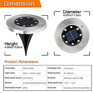 SEVNNES Solar Ground Light 12 Packs, Solar Ground Light Outdoor Waterproof 8 LED Disk Lights for Yard Landscape Lawn Walkway Garden(Cold White)