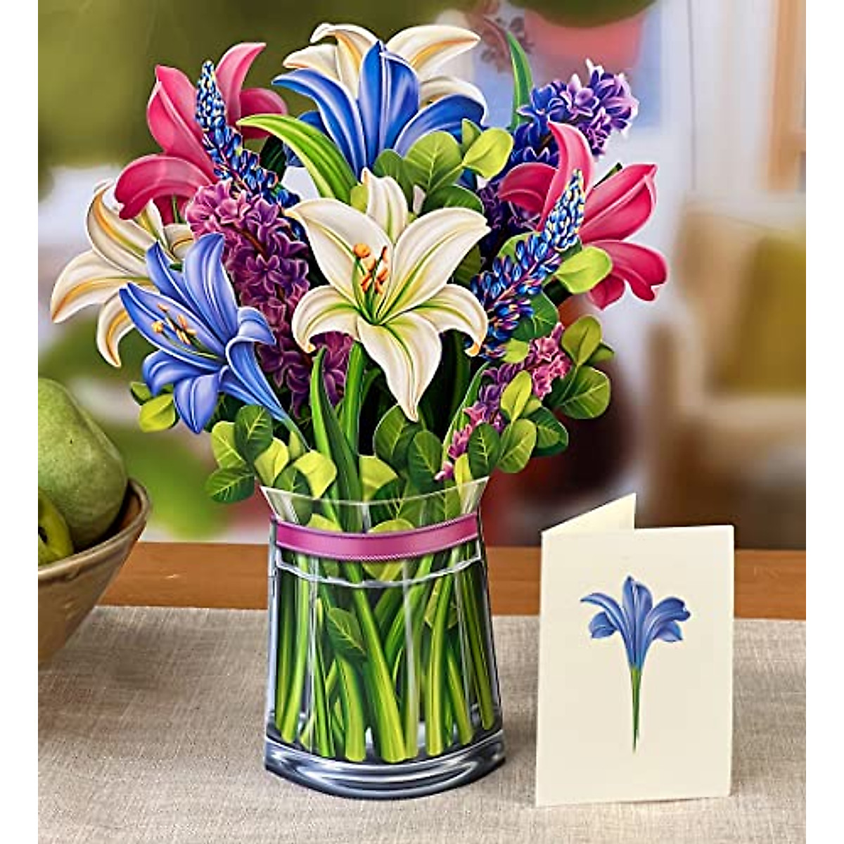 Freshcut Paper Pop Up Cards, Lillies & Lupines, 12 inch Life Sized Forever Flower Bouquet 3D Popup Greeting Cards with Note Card and Envelope
