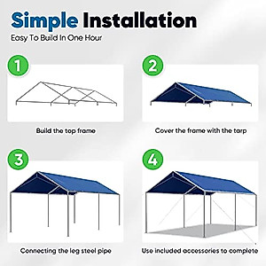 Quictent 10X20ft Upgraded Heavy Duty Carport Car Canopy Party Tent with Reinforced Steel Cables-Blue