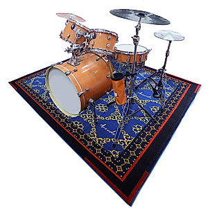 Aucuda Drum Rug 6x6.6 ft Drum Mat Outdoor, Tightly Woven Fabric Cool Drum Set Carpet with Non-Slip Grip Bottom, Electric Drum Accessories for Bedroom, Studio, Apartment, Soundproof, Starry Blue.