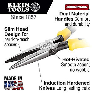 Klein Tools J203-8 8-Inch Needle Nose Pliers, Heavy Duty Cutting, Extended Handles, High Leverage, Induction Hardened with Hot-Riveted Joint
