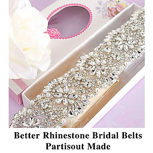 Partisout Rhinestone Bridal Belt Wedding for Bride Dress Rhinestone Belts for Dresses for Wedding Dress Silver Belt. (Silver 310)