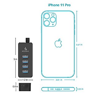 NexiGo 4-Port USB 3.0 Hub, Data USB Hub with 2 ft Extended Cable, for MacBook, Mac Pro, Mac Mini, iMac, Surface Pro, XPS, PC, Flash Drive, Mobile HDD