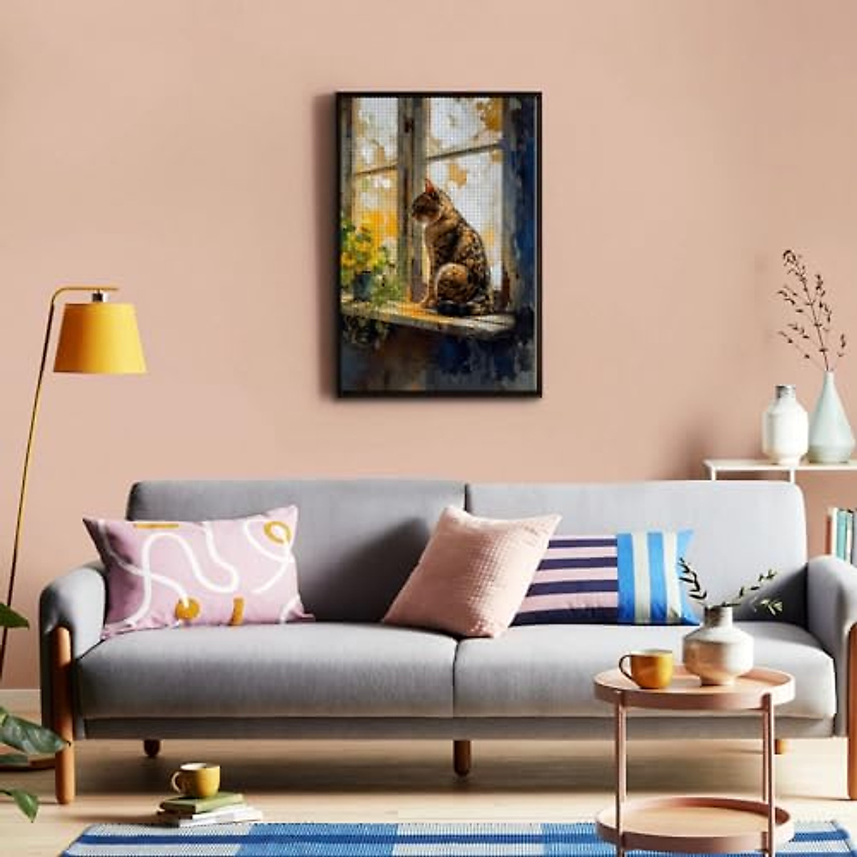 Diamond Painting Kit for Adults and Children-Cat on Window Sill Beginner DIY 5D Full Circle Gemstone Art-Suitable for Home Bedroom Wall Decoration (20x30inch)