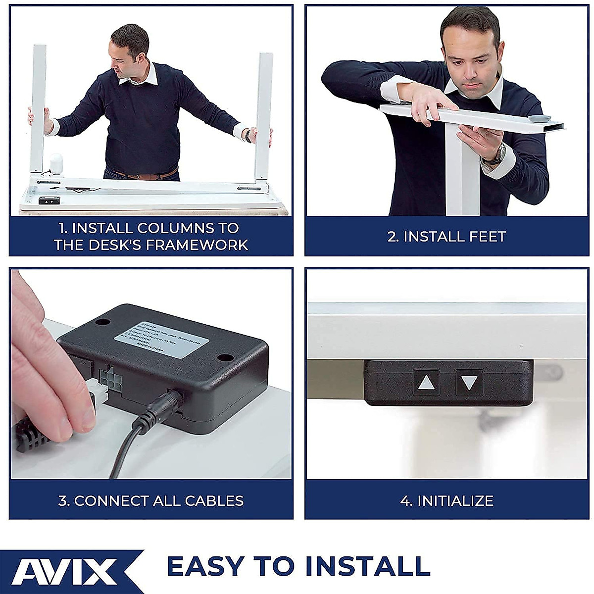 AVIX Whole Piece Electric Standing Desk, 48 x 24 Inches Height Adjustable Desk, Sit Stand Desk Home Office Desks, White