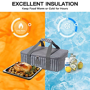 Fun Elements Casserole Carrier for Hot or Cold Food, Insulated Casserole Dish Carrier, Thermal Lasagna Lugger Tote for Potluck Parties/Picnic/Cookouts, Fits 9"×13" Baking Dish, Grey