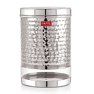 HAZEL Stainless Steel Container For Kitchen Storage Hammered Finish Transparent See Through Glossy Storage Jar Dabba, Set of 6, 2200 ML, Silver