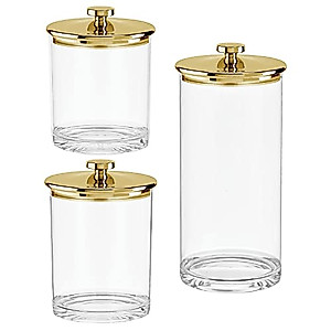 mDesign Airtight Apothecary Storage Organizer Canister Jars - Acrylic Containers for Kitchen, Organization Holder for Pantry, Counter, and Cupboards, Lumiere Collection, Set of 3, Clear/Soft Brass