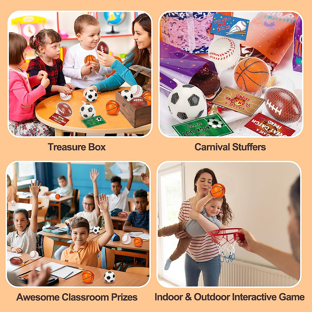 16 PCS Stress Balls Foam Bouncy Balls Stress Relief Pinata Filler Goodie Bag Stuffers Gift Card Basketball Football Party Favors for 4-8 8-12 Treasure Box Toddler Bulk Toys Classroom Kids Prizes