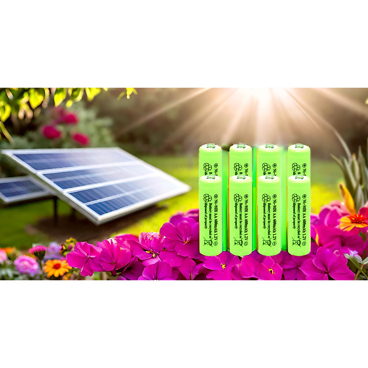 GSUIVEER Solar Light AA Ni-mh 600mAh 1.2V Rechargable Batteries AA Rechargeable Batteries for for Solar Lights (8Pack AA)