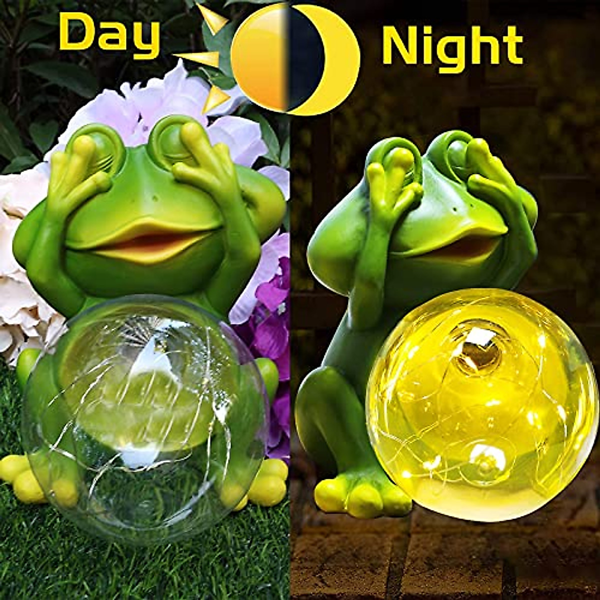 Vcdsoy Garden Frog Decor Figurines, Solar Lights Outdoor Decorative Waterproof Cute Garden Sculptures & Statues for Patio Yard Lawn Clearance Ornaments (1 Pack)