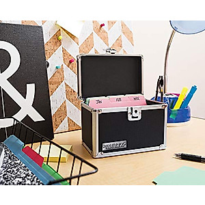 Vaultz Lockable Index Card Holder - Flash Card Organizer for Recipes, Passwords or Studying Holds 450 4x6 Notecards - Index Card Box Study Accessories, Black