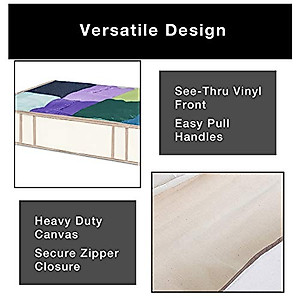Smart Design Jumbo Underbed Organizer Set of 4 with Aromatic Cedar, Zipper, Handle, and Clear Window - Holds Clothing, Blankets, & Home Items - VentilAir Cotton Canvas Material - 42 x 6 Inch - Canvas