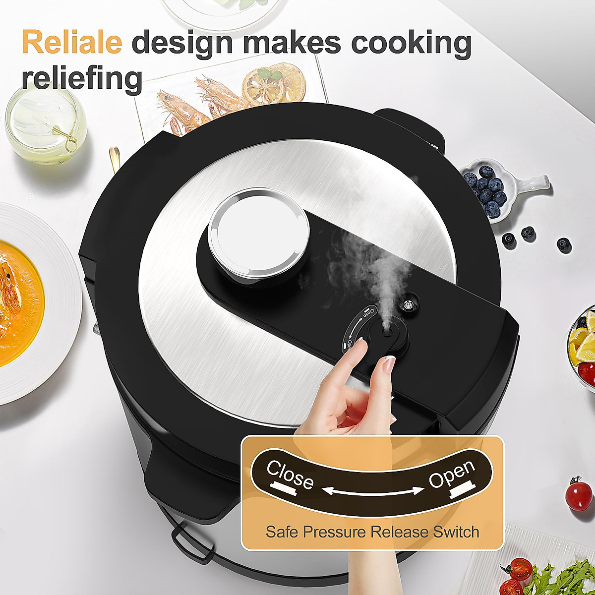 GIHETKUT 14-in-1 Electric Pressure Cooker, 6.3 Quart Multi Cooker, Rice Slow Cooker with Knob, Steamer, Sauté, Yogurt Maker, Cake Maker, Warmer & Sterilizer, Stainless Steel